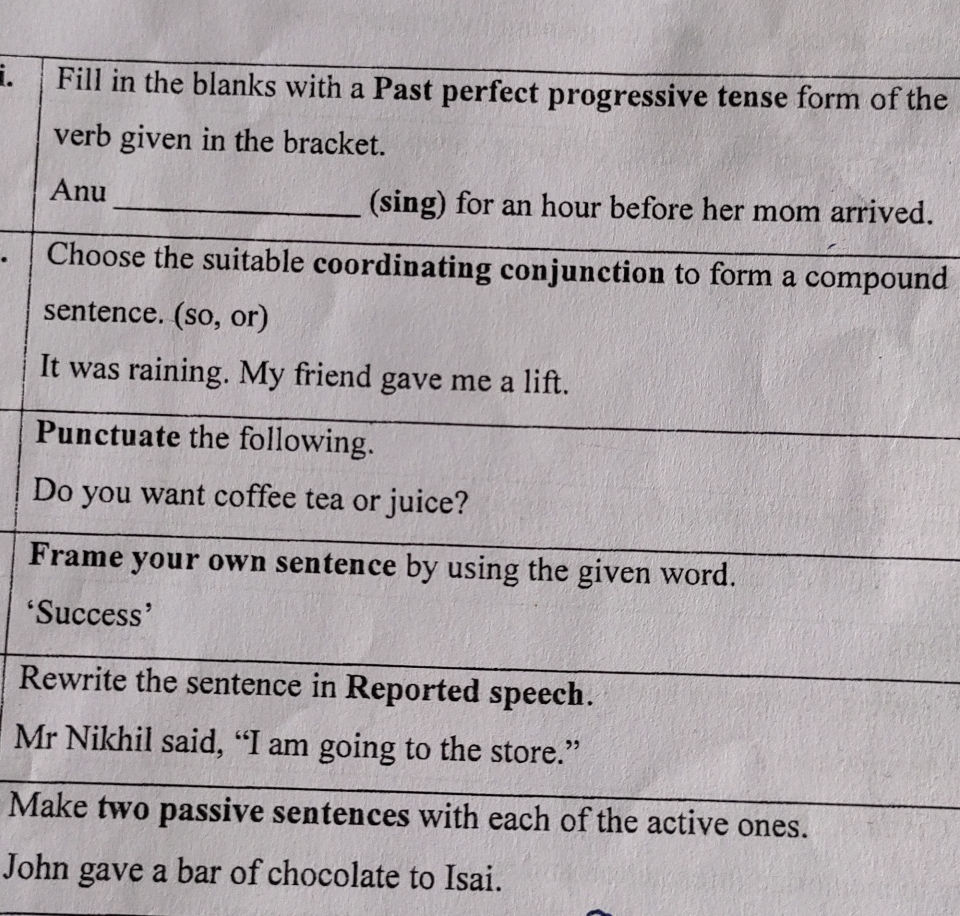 1. Fill in the blanks with a Past perfect | StudyX