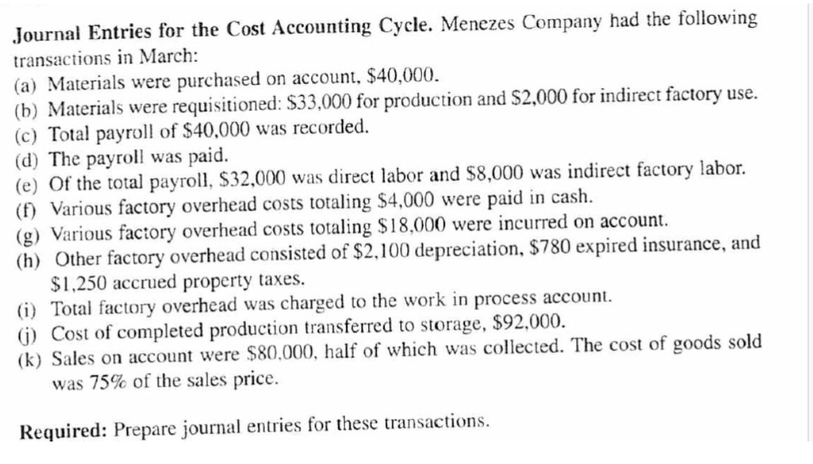 Journal Entries for the Cost Accounting | StudyX