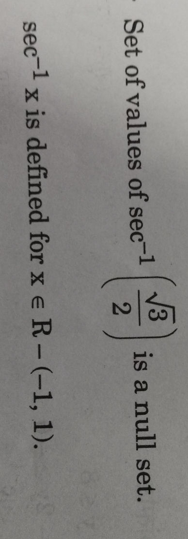 Set of values of $^{-1} { {3}}{2}$ is a null | StudyX