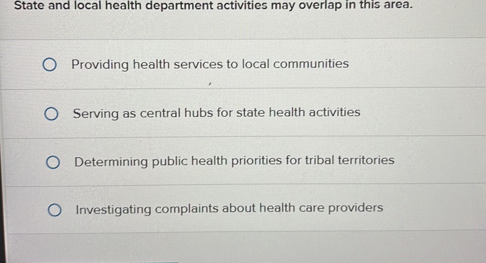 State and local health department activities