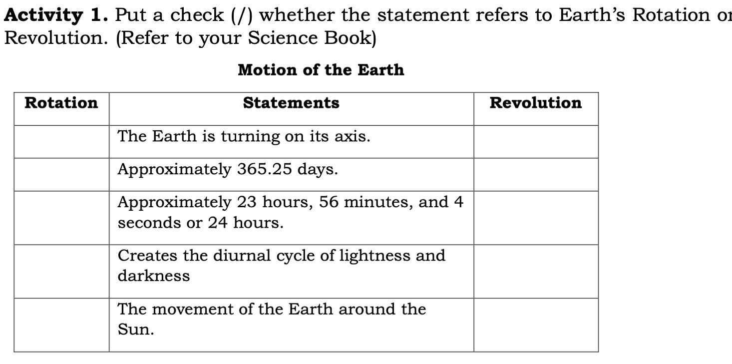 Activity 1. Put a check (/) whether the | StudyX