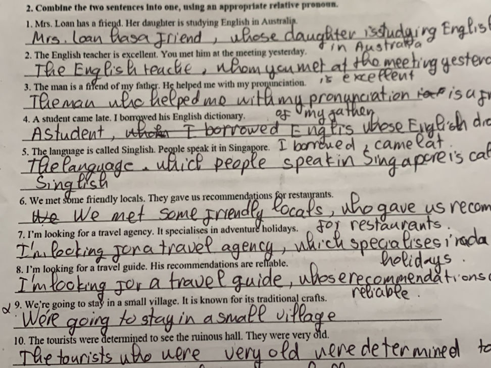 2. Combine the two sentences into one, using | StudyX