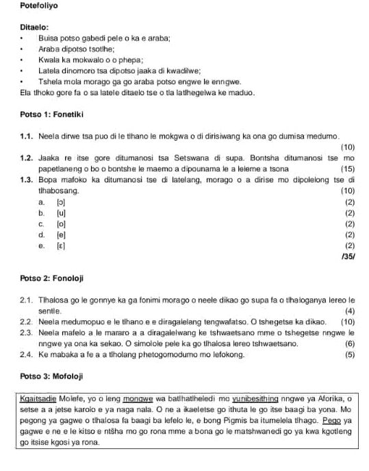 Potefoliyo Ditaelo: * Buisa potso gabedi | StudyX