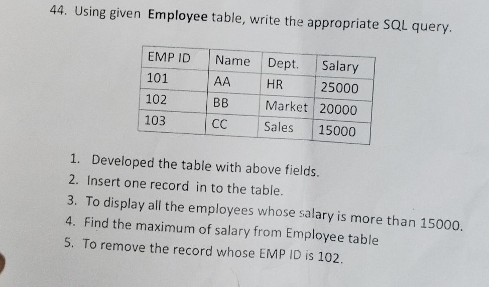 44. Using given Employee table, write the | StudyX