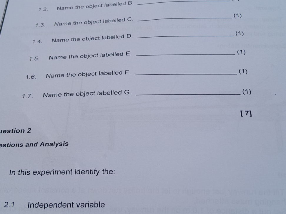 1.2. Name the object labelled B. 1.3. Name | StudyX