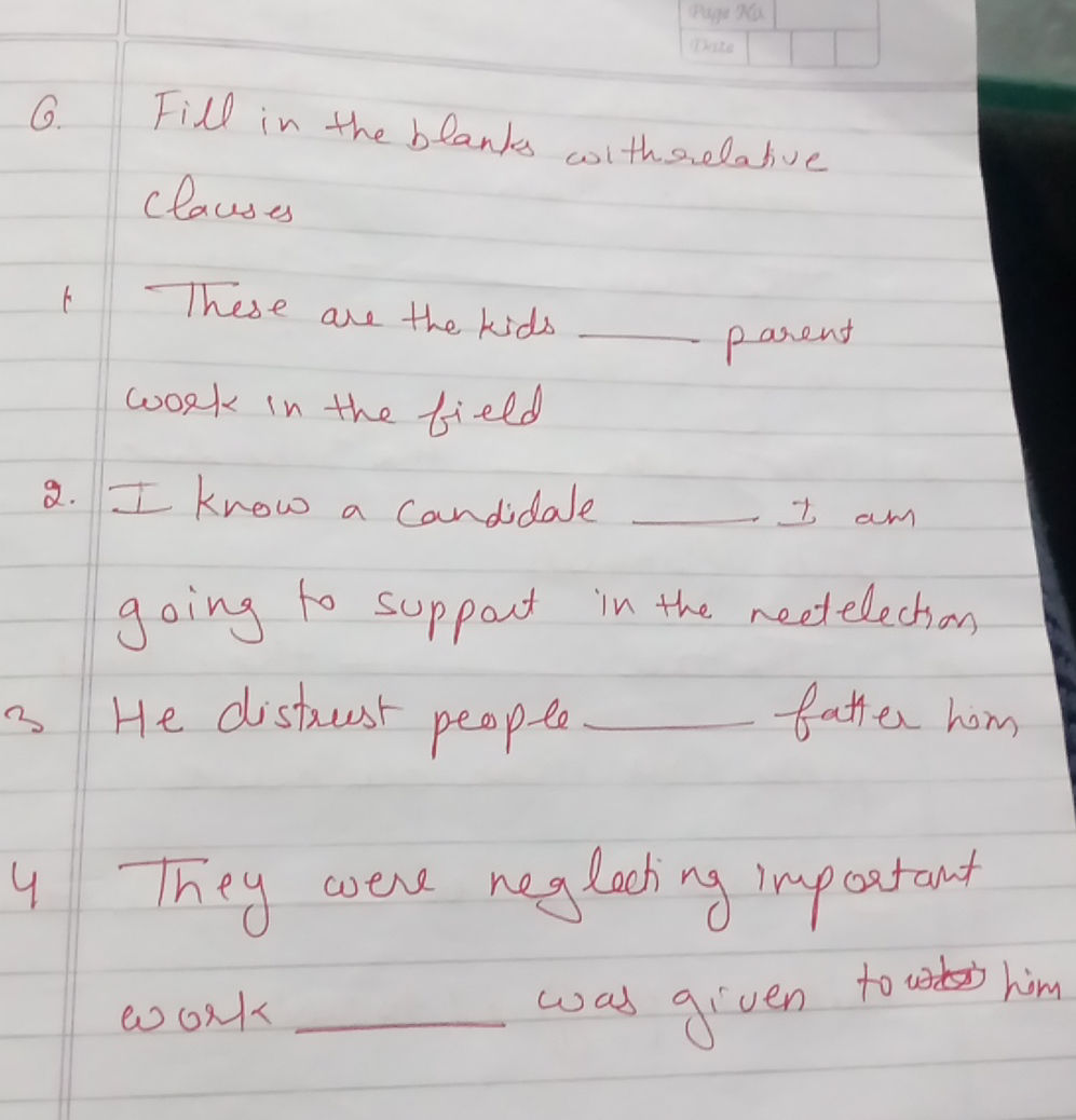 Q. Fill in the blanks with relative clauses | StudyX