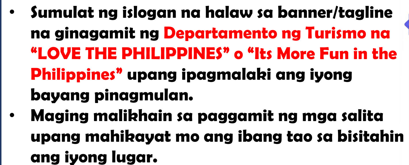 Sumulat ng islogan na halaw sa | StudyX