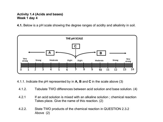 4.1. Below is a pH scale showing the degree | StudyX