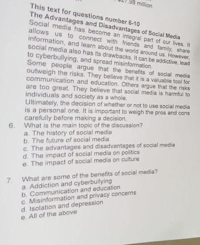 This text for questions number 6-10 The | StudyX
