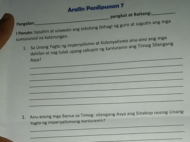 Pangalan: pangkat at Baitang: I Panuto: | StudyX