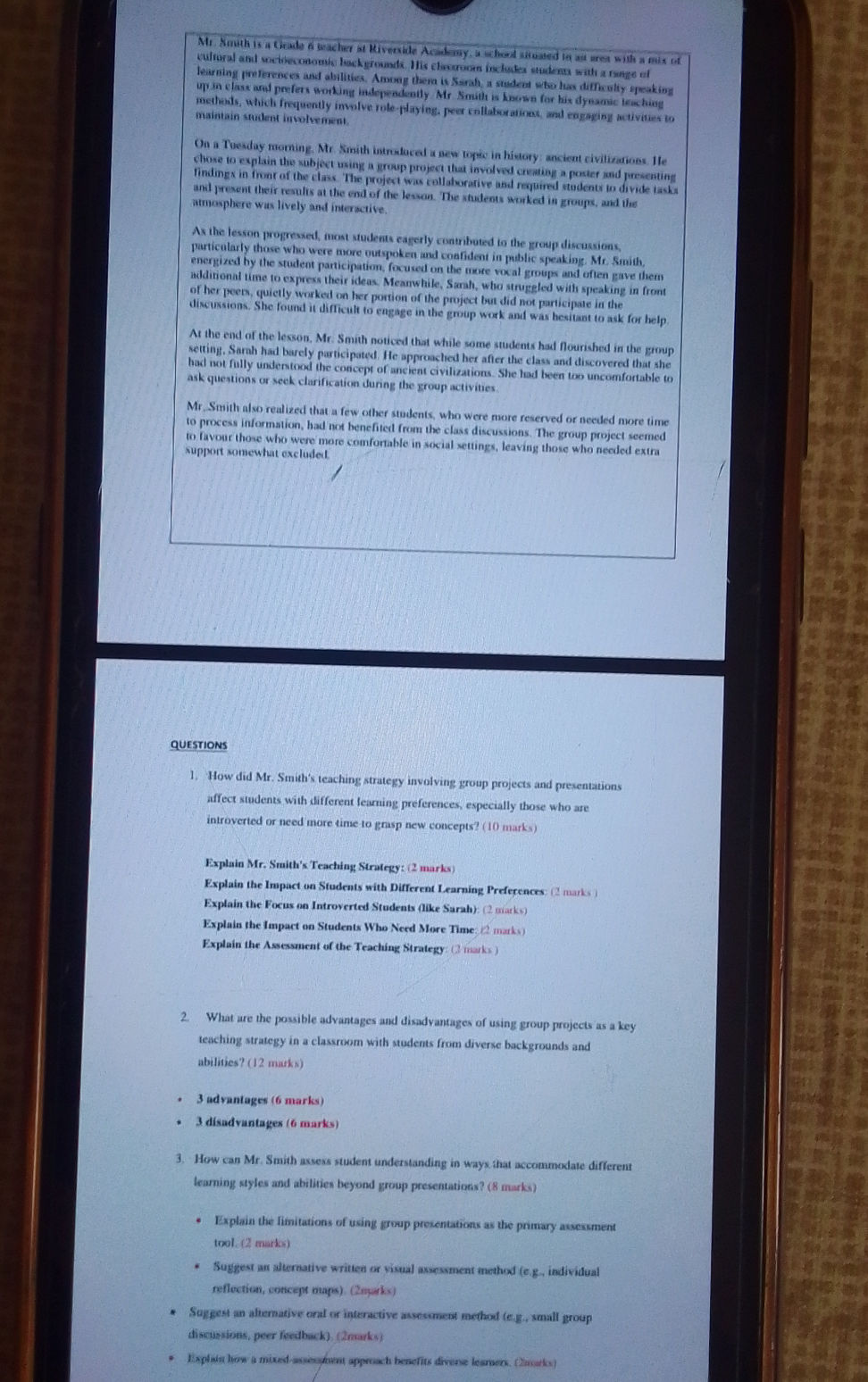 QUESTIONS 1. How did Mr. Smith's teaching | StudyX