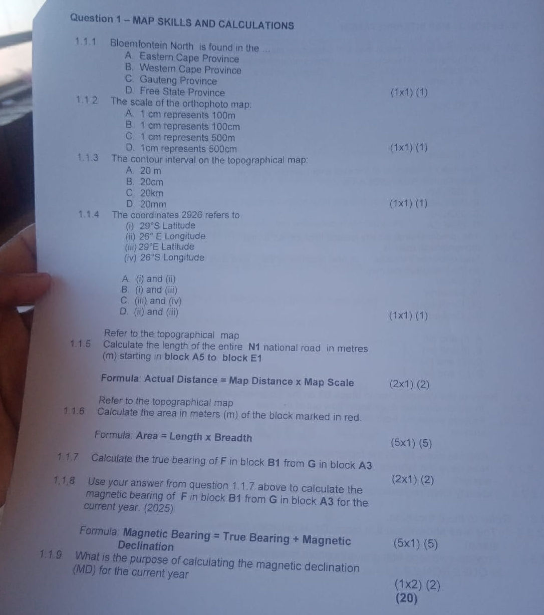 Question 1 - MAP SKILLS AND CALCULATIONS | StudyX