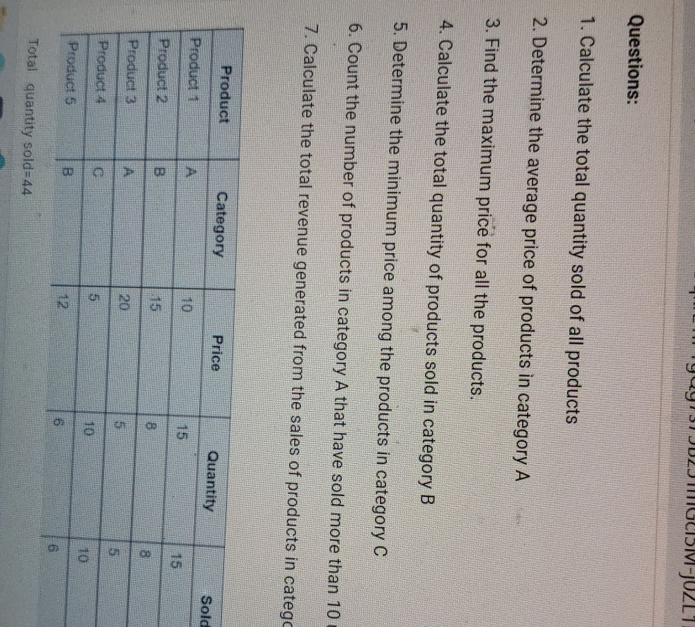 Questions: 1. Calculate the total quantity | StudyX