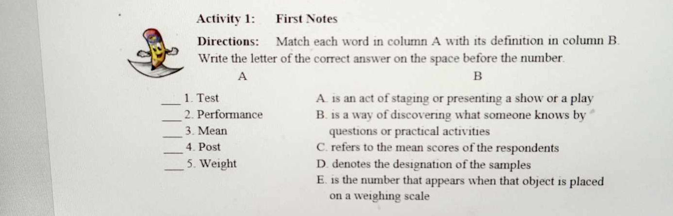 Directions: Match each word in column A with | StudyX