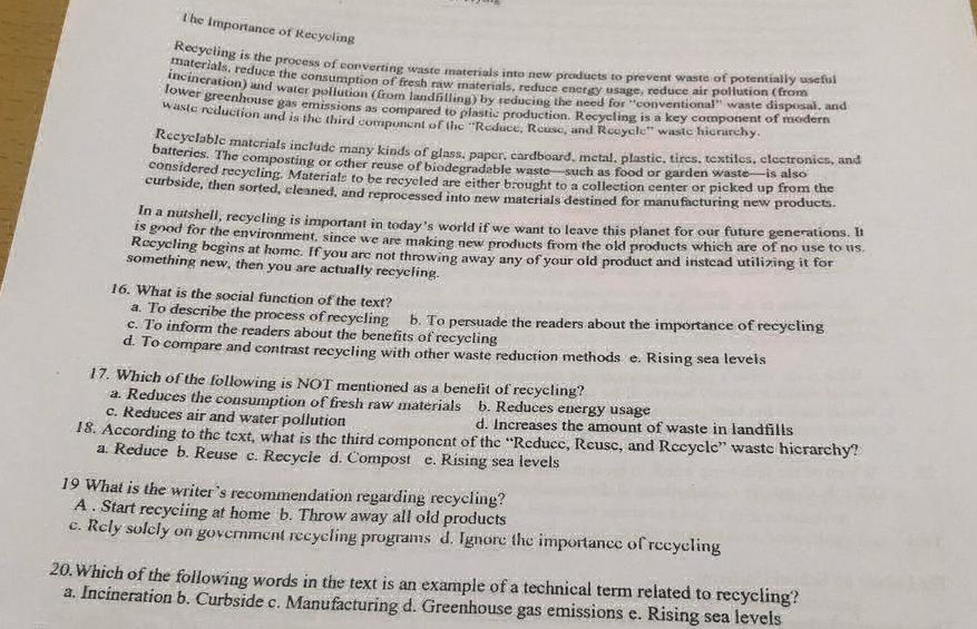 16. What is the social function of the text? | StudyX