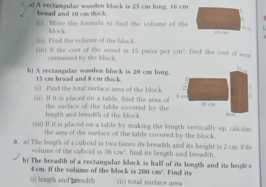 7. a) A rectangular wooden block is 25 cm | StudyX