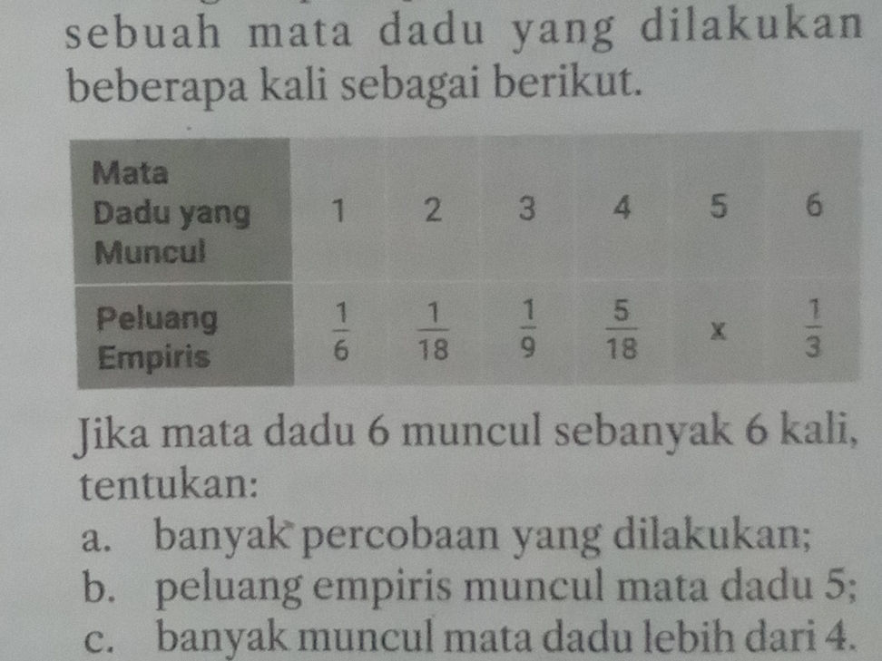 Berikut adalah hasil percobaan sebuah mata | StudyX