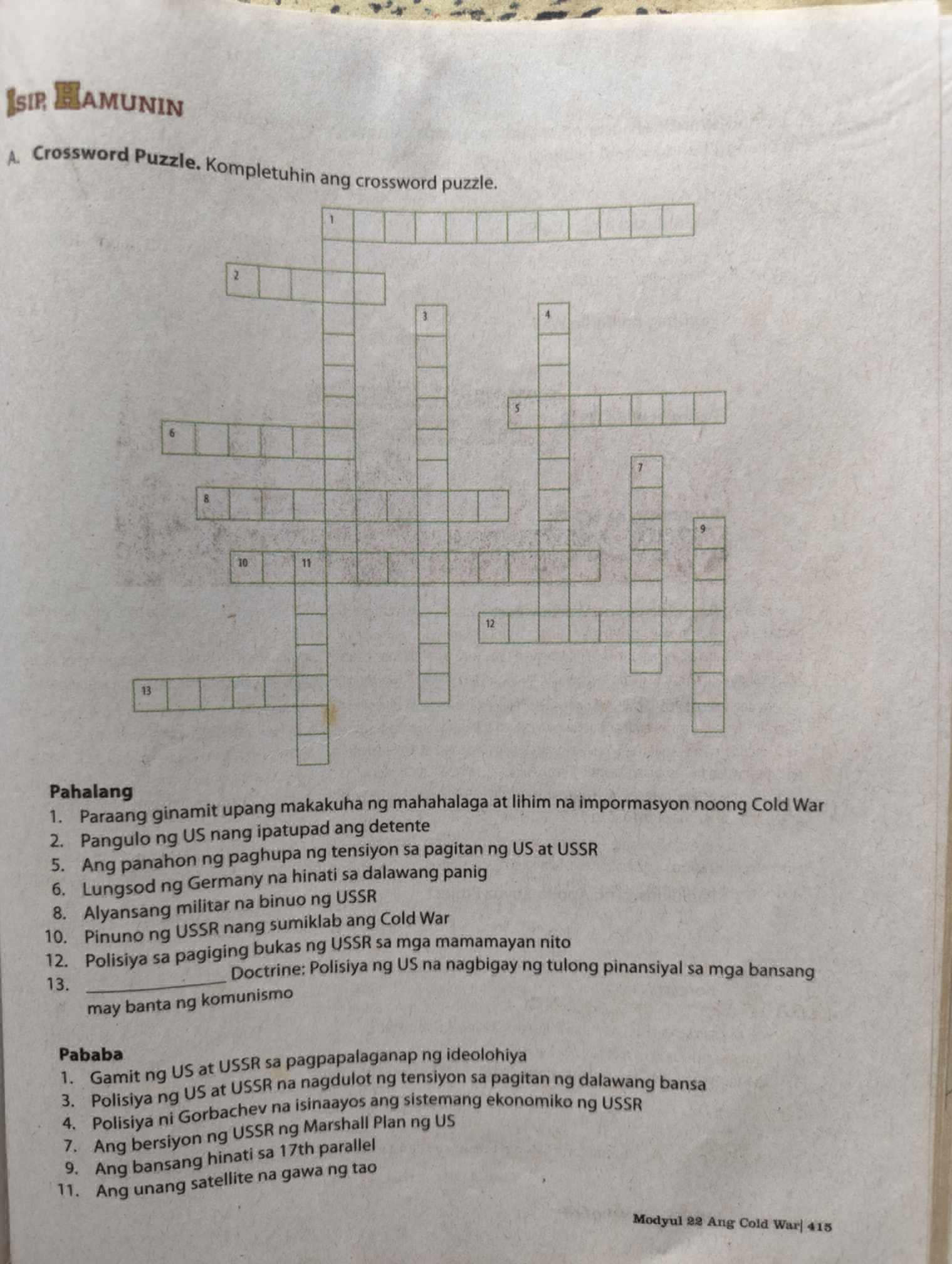 A. Crossword Puzzle. Kompletuhin ang | StudyX