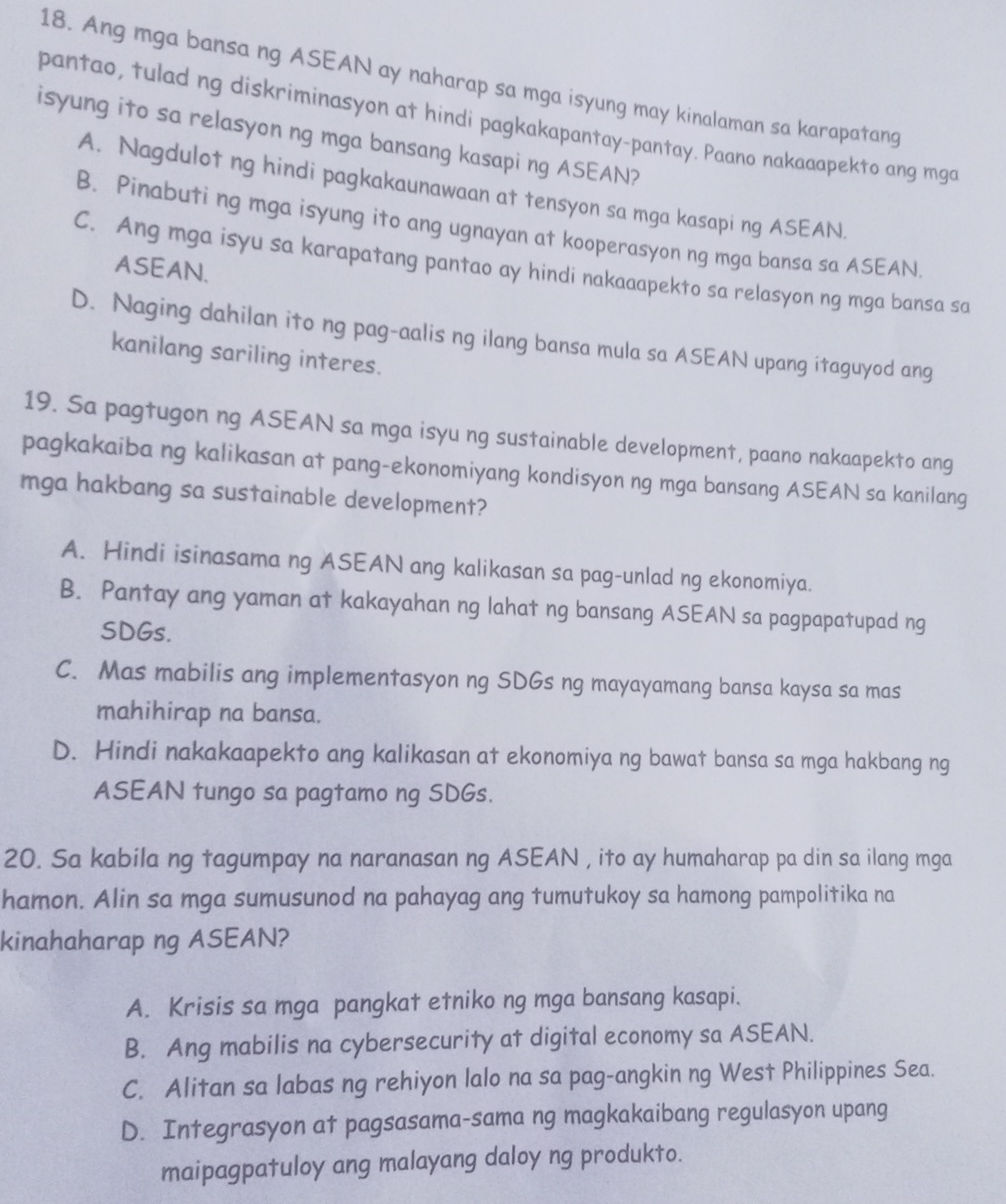 18. Ang mga bansa ng ASEAN ay naharap sa mga | StudyX