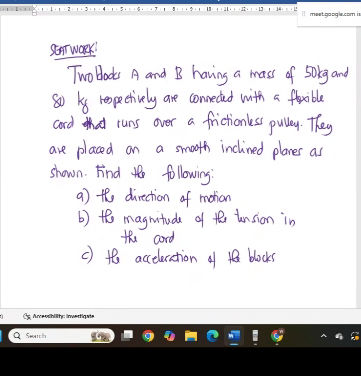 SEAT WORK! Two blocks A and B having a mass | StudyX