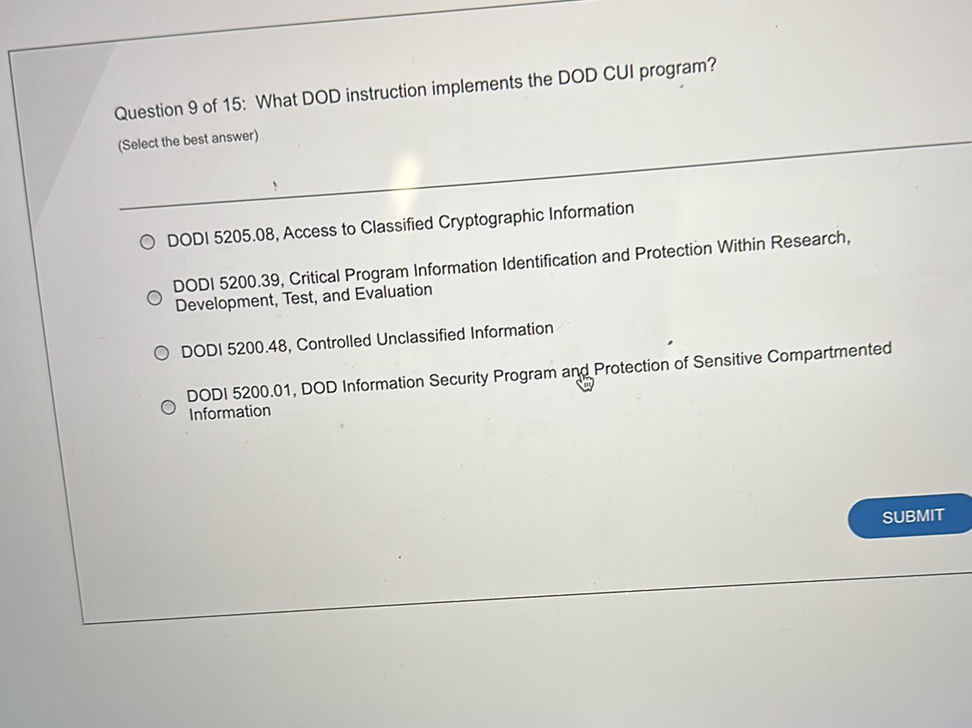 Question 9 of 15: What DOD instruction | StudyX