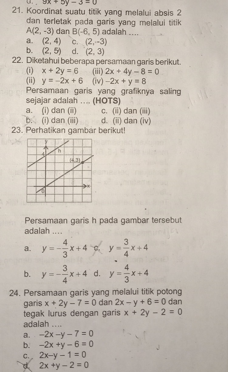 21. Koordinat suatu titik yang melalui absis | StudyX
