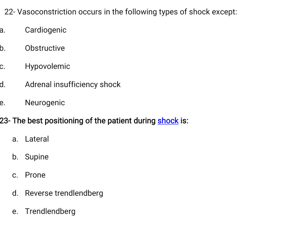 22- Vasoconstriction occurs in the following | StudyX