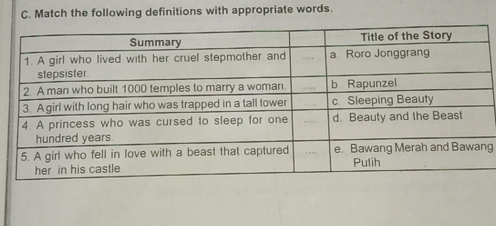 C. Match the following definitions with | StudyX
