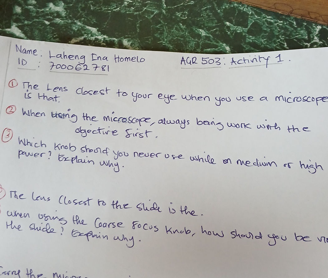 1. The Lens closest to your eye when you use | StudyX