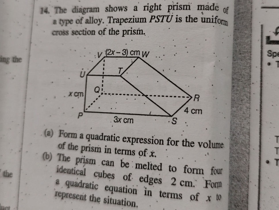 14. The diagram shows a right prism made of | StudyX