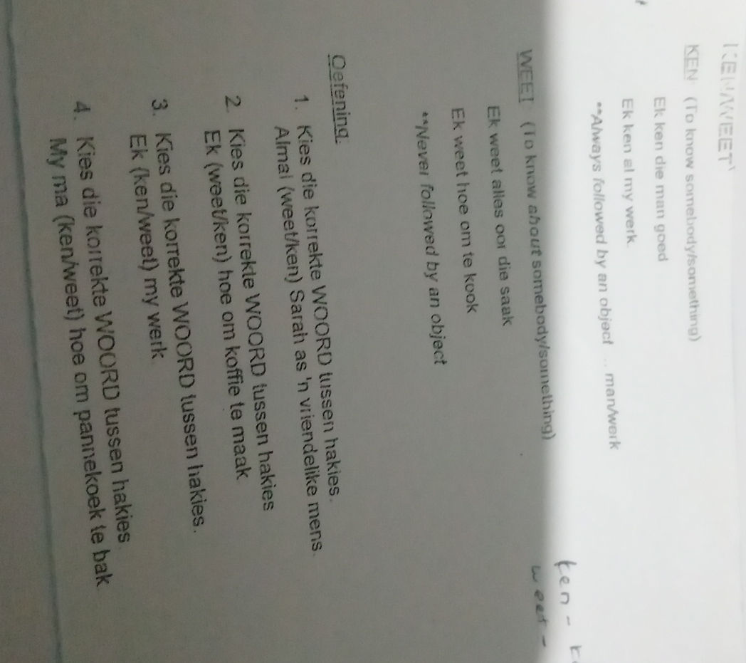 Oefening. 1. Kies die korrekte WOORD tussen | StudyX