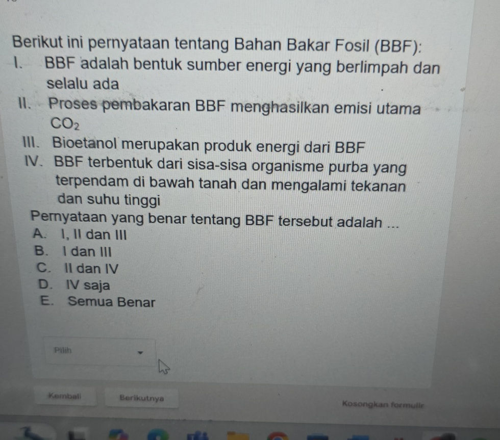 Berikut ini pernyataan tentang Bahan Bakar | StudyX