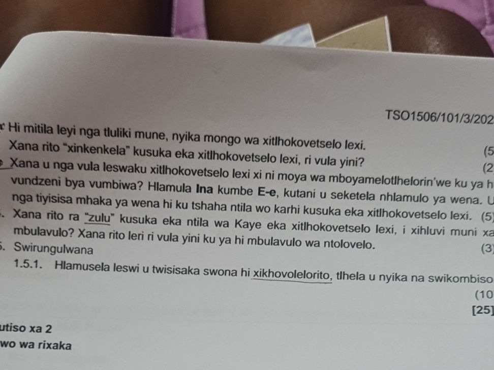 Hi mitila leyi nga tluliki mune, nyika mongo | StudyX
