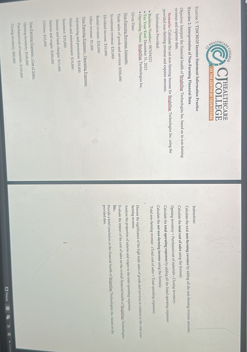 Exercise 5: T2SCH125 Income Statement | StudyX