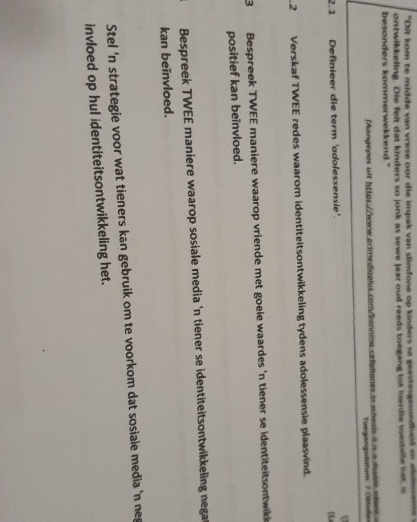 2.1 Definieer die term 'adolessensie'. 2 | StudyX