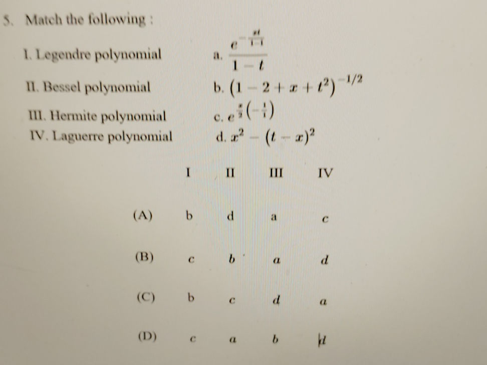 5. Match the following: I. Legendre | StudyX