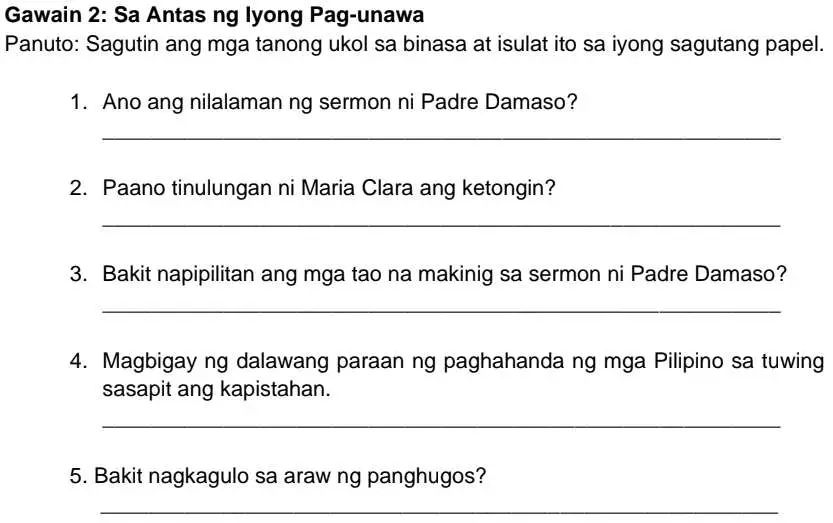 Gawain 2: Sa Antas ng lyong Pag-unawa | StudyX