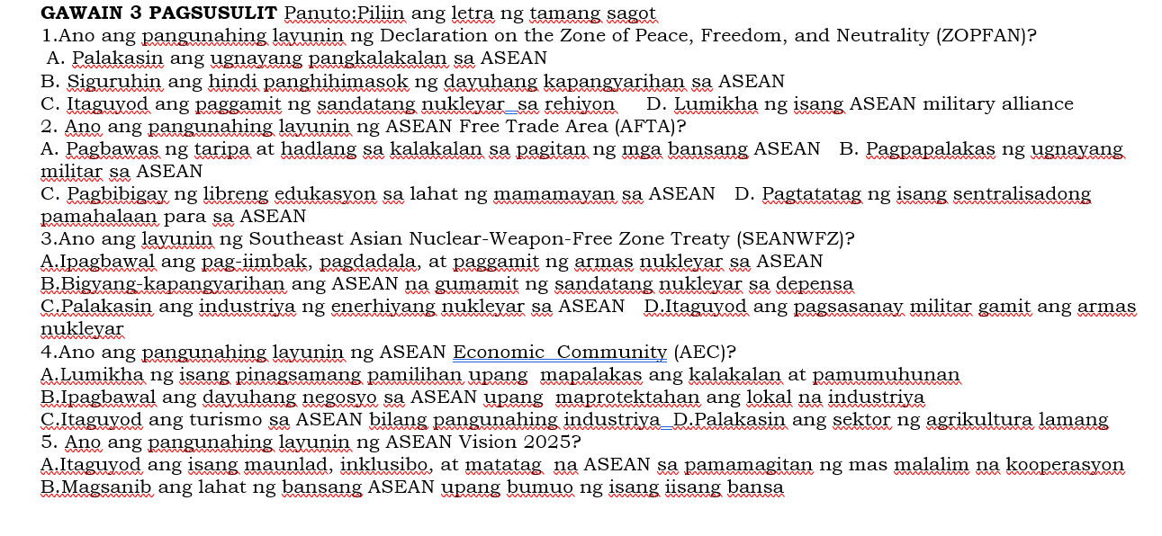 GAWAIN 3 PAGSUSULIT Panuto: Piliin ang letra | StudyX