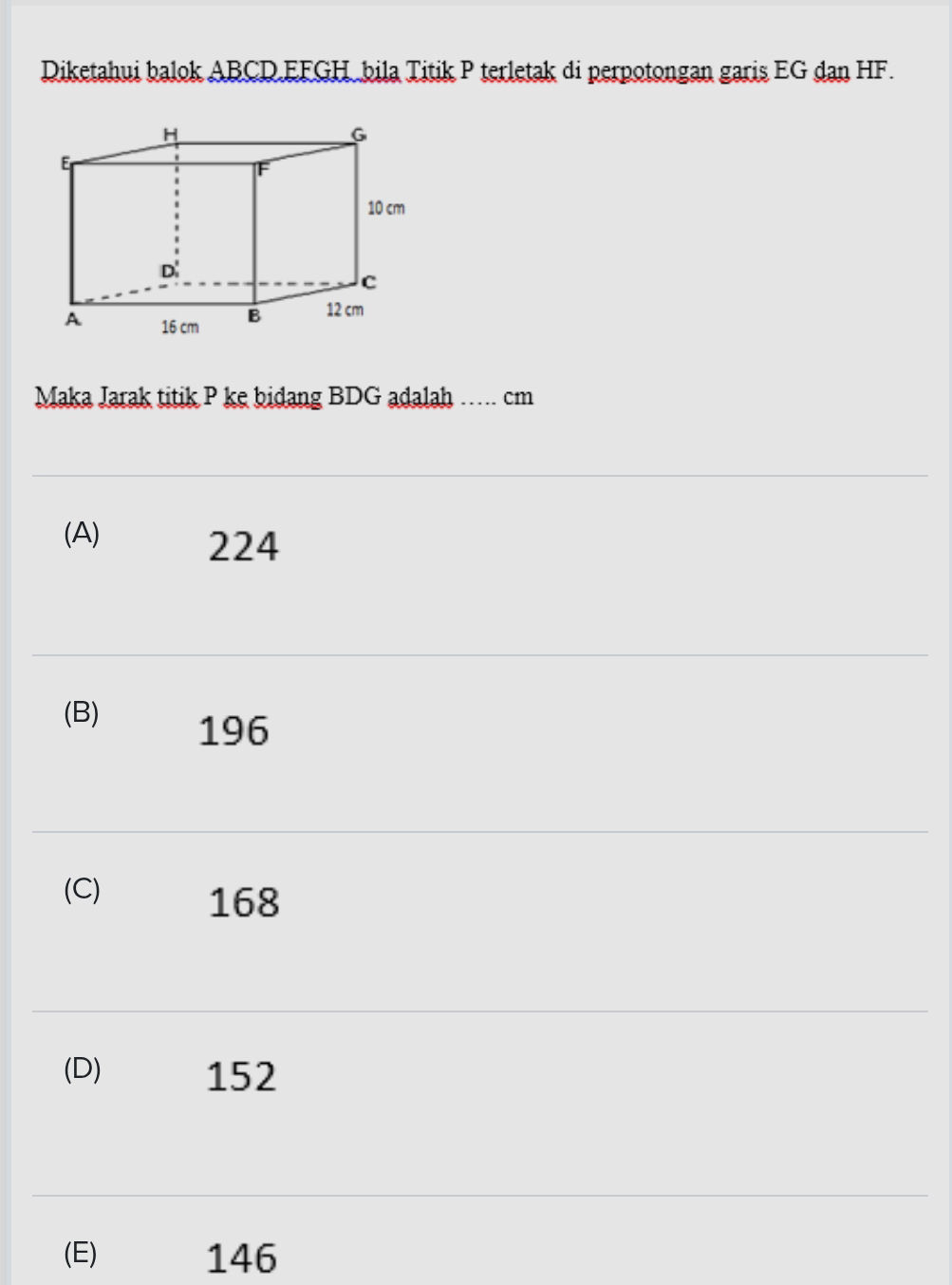 Diketahui balok ABCDEFGH bila Titik P | StudyX