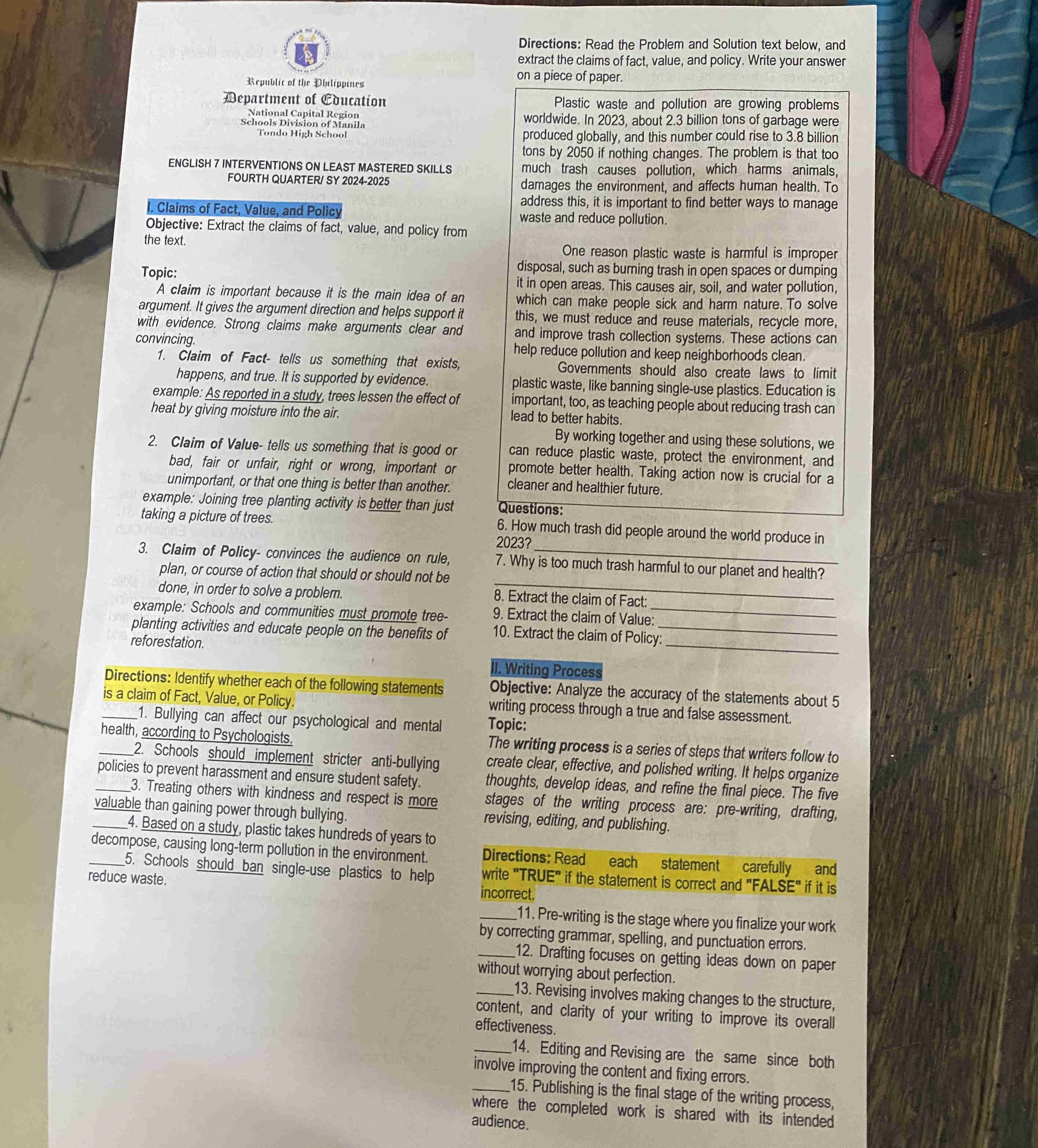 Directions: Identify whether each of the | StudyX