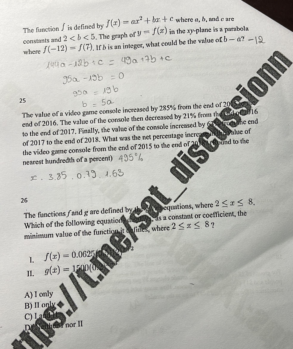The function $f$ is defined by $f(x) = ax^2 | StudyX