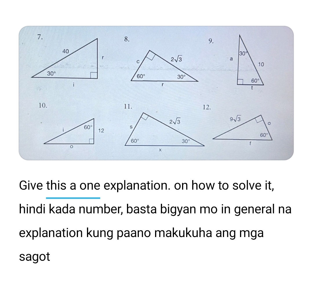 The image presents several right triangles | StudyX