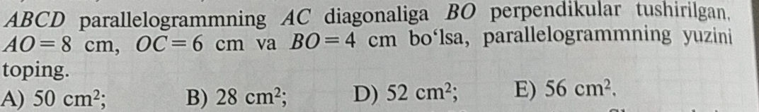 ABCD parallelogrammning AC diagonaliga BO | StudyX