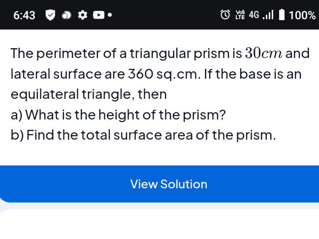 The perimeter of a triangular prism is 30cm | StudyX