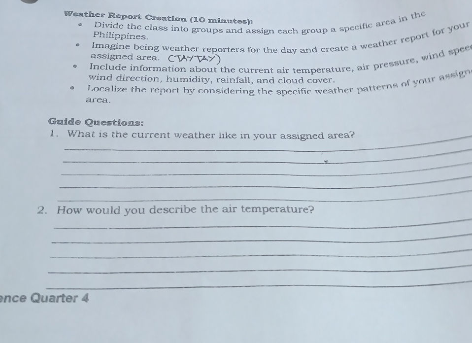 Weather Report Creation (10 minutes): | StudyX