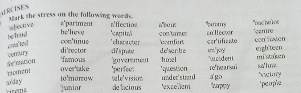 Mark the stress on the following words. | StudyX