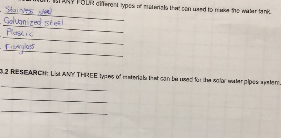 List ANY FOUR different types of materials | StudyX