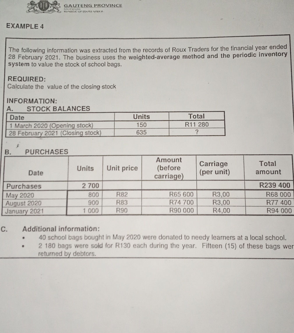 Calculate the value of the closing stock | StudyX