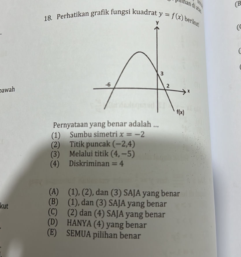 Perhatikan grafik fungsi kuadrat $y = f(x)$ | StudyX