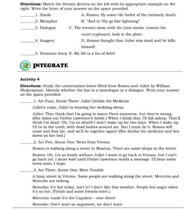 Directions: Match the literary devices on | StudyX